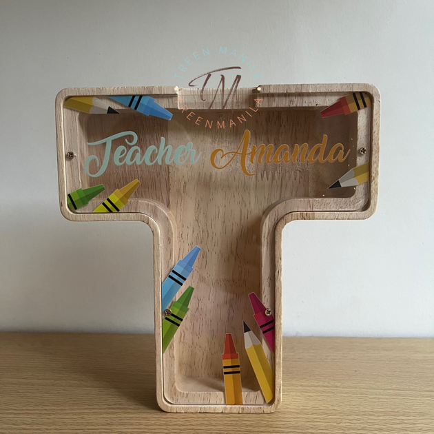 Wooden Letter Coin Bank – Treen Manila