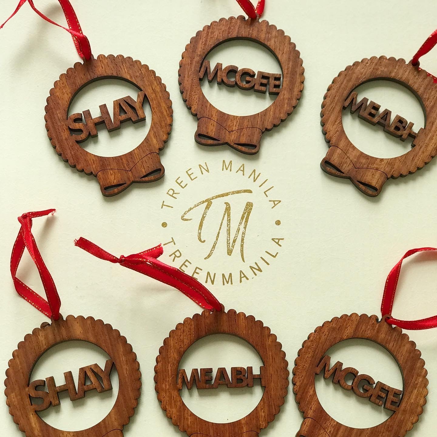 Christmas Wooden Name Ornaments - Ribbon Design – Treen Manila