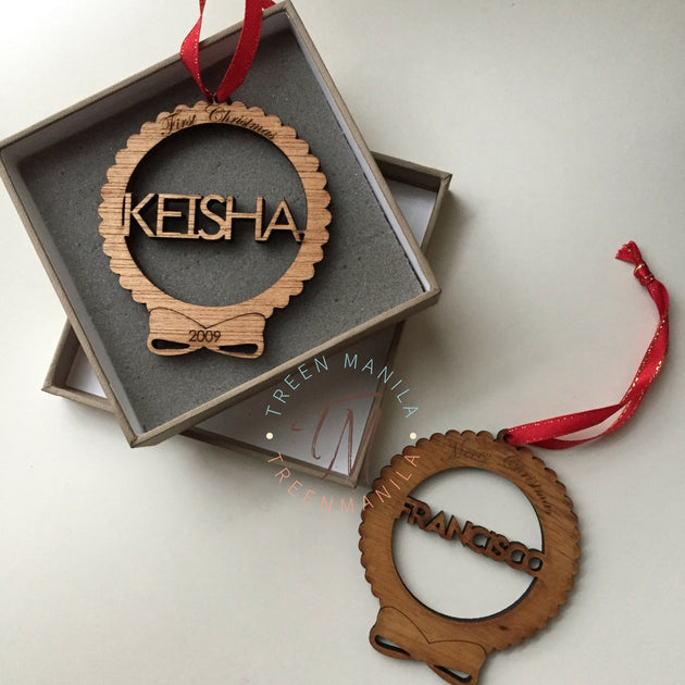 Christmas Wooden Name Ornaments - Ribbon Design – Treen Manila